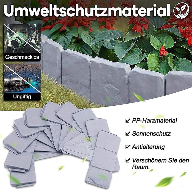 Garden Fence Border, Plastic Stone Effect Flowerbed Grass Lawn Plant Decorative Edging Panels for DIY Outdoor Patio Balcony Yard (10PCS)