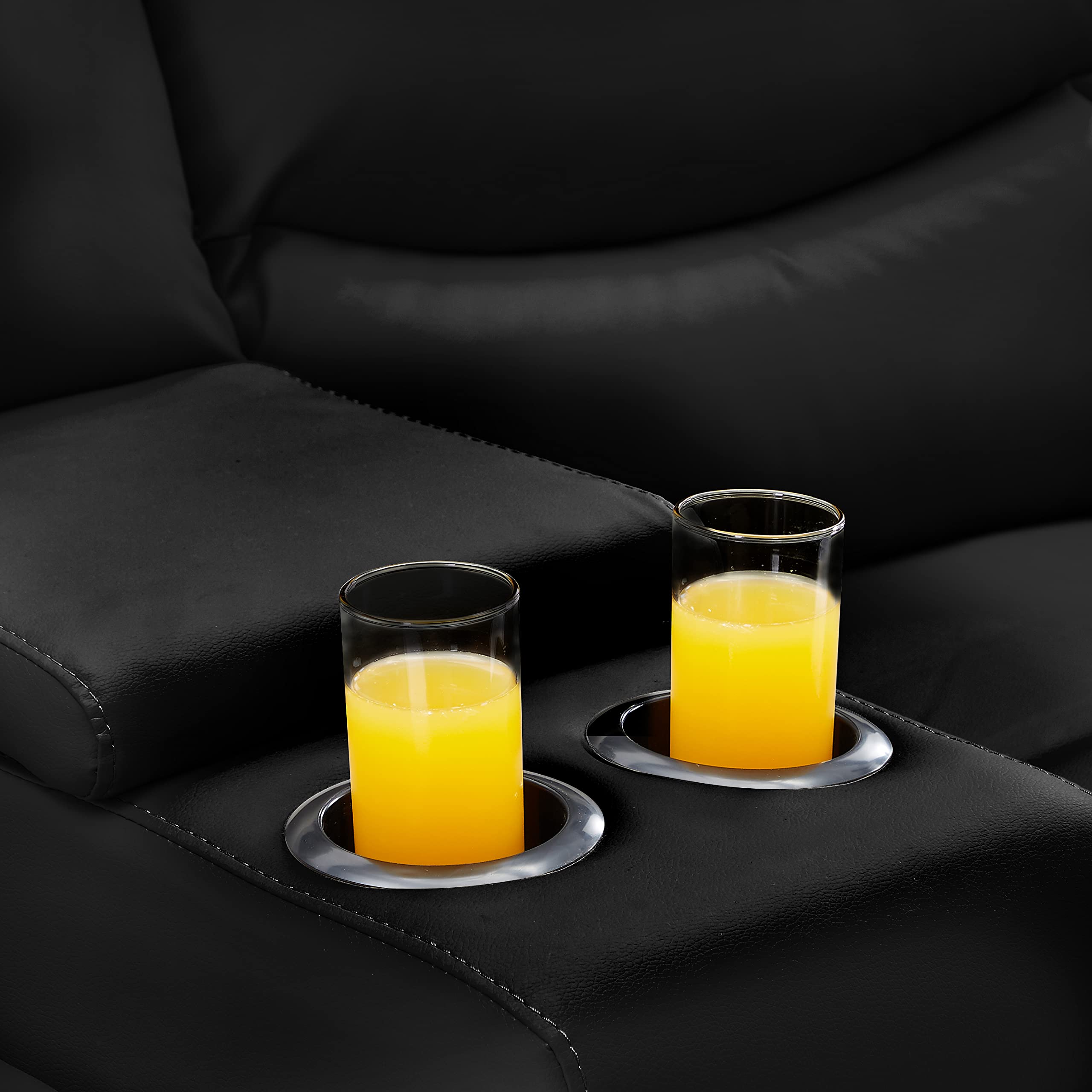 Faxu Leather Love Seat Recliners, Manual Double Reclining Loveseat Sofa, Home Theater Seating with Storage Console, Wall Hug RV Couch with Cup Holders for Living Room Furniture Sets