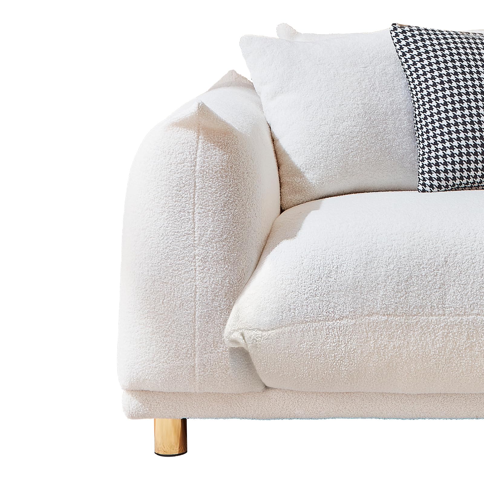 EMKK 86'' Velvet Couch Sofa Mid-Century Modern Teddy Upholstery Love Chesterfield 3 Seat Sofá for Living Room Apartment, White