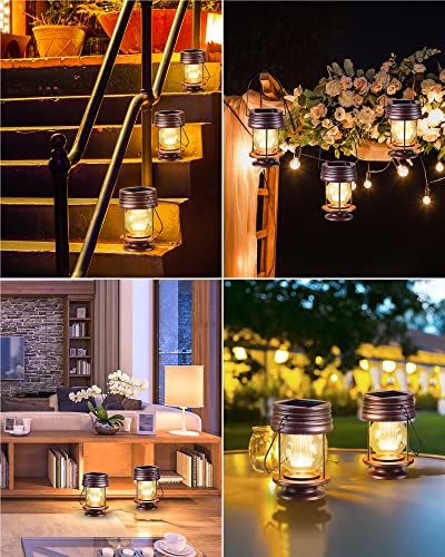 Leelosp 4 Pack Hanging Solar Lanterns Waterproof Lights Powered Led Decorative Landscape Light Table Lamp with Design for Patio, Garden, Yard, and Pathway Decor, Warm