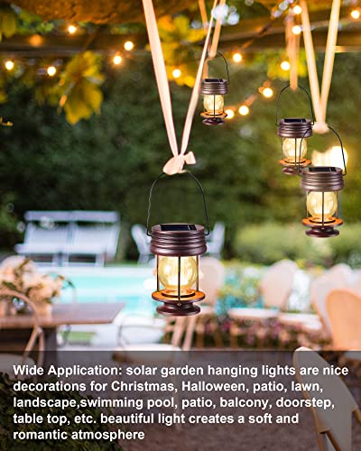 Leelosp 4 Pack Hanging Solar Lanterns Waterproof Lights Powered Led Decorative Landscape Light Table Lamp with Design for Patio, Garden, Yard, and Pathway Decor, Warm