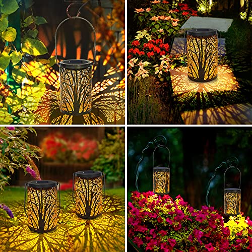 Solar Lantern Outdoor Lights for Decorative Atmosphere Hanging Garden Lantern Cylindrical Table Lamp Night Light Warm Lighting for Courtyard, Party, Walkway,Terrace, Garden, Lawn (2 Pack)