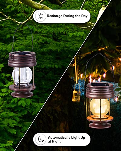 Leelosp 4 Pack Hanging Solar Lanterns Waterproof Lights Powered Led Decorative Landscape Light Table Lamp with Design for Patio, Garden, Yard, and Pathway Decor, Warm