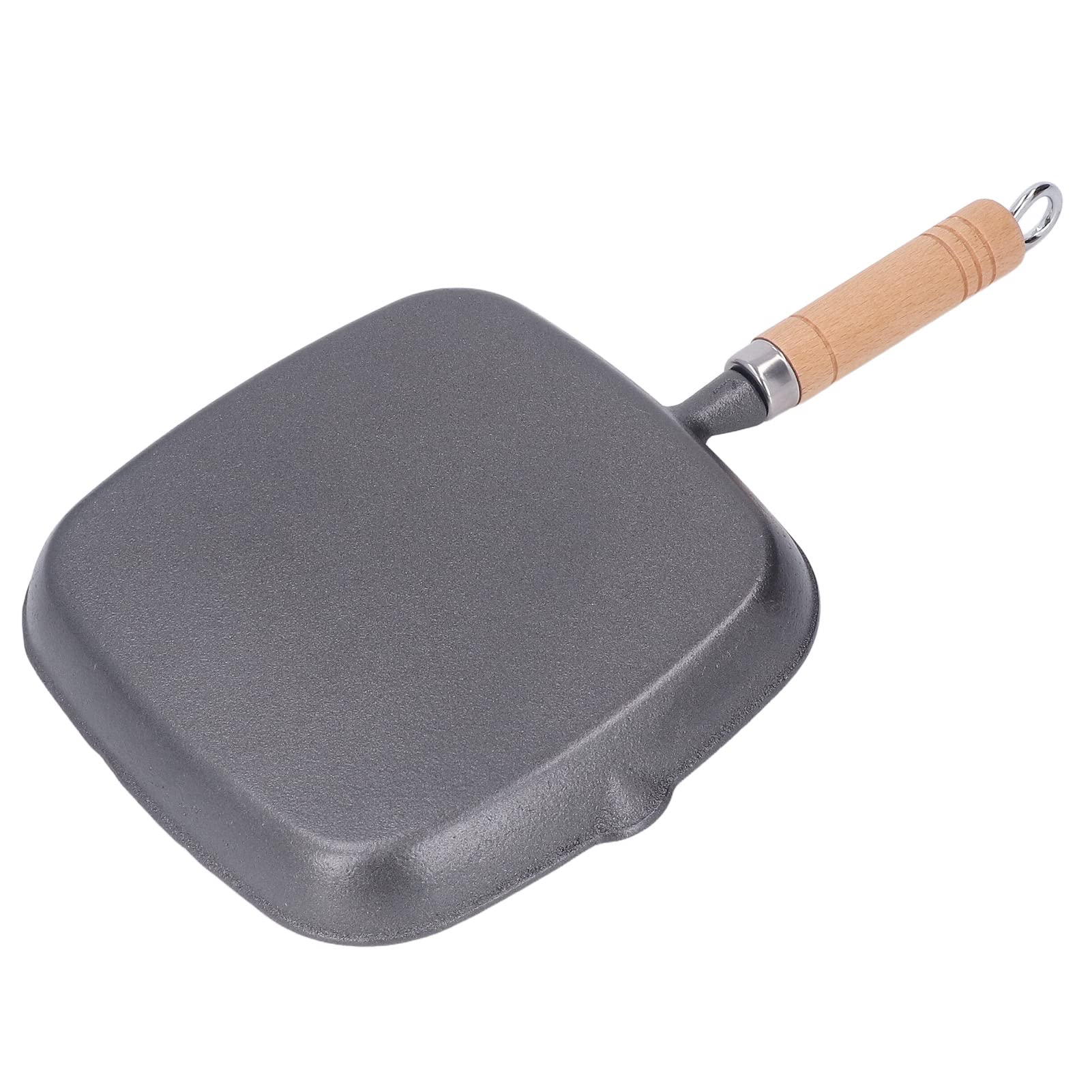 REUIQU Grill Pan, Square Cast Iron Grill Pan Steak Pan with Nonstick Surface, Sear Ridges and Wooden Handle, Multipurpose Prevents Stick Quadrate Steak Pan for Bacon Steak Onion