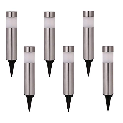 Solar Bollard Lights Outdoor - 6 Pack Stainless Steel Warm White LED Landscape Lights Waterproof Decorative Lighting for Backyard Lawn Patio (Silver.)