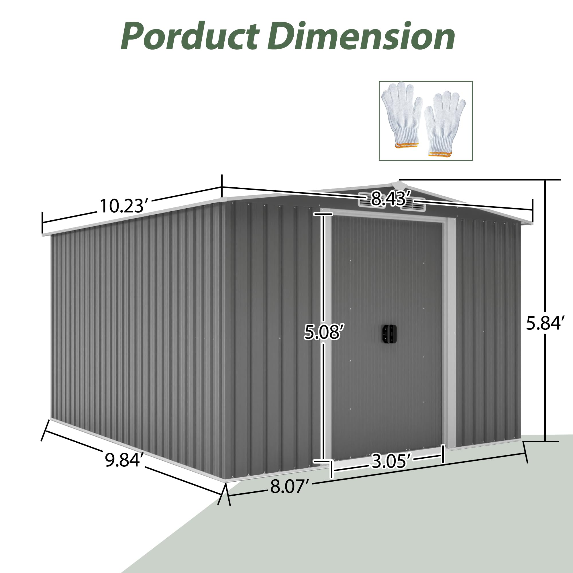 Evedy Outdoor Shed - 10 x 8 FT Storage Sheds Galvanized Metal Shed with Slide Door, Tool Storage Backyard Shed Bike Shed, Tiny House Garden Tool Storage Shed for Backyard Patio Lawn