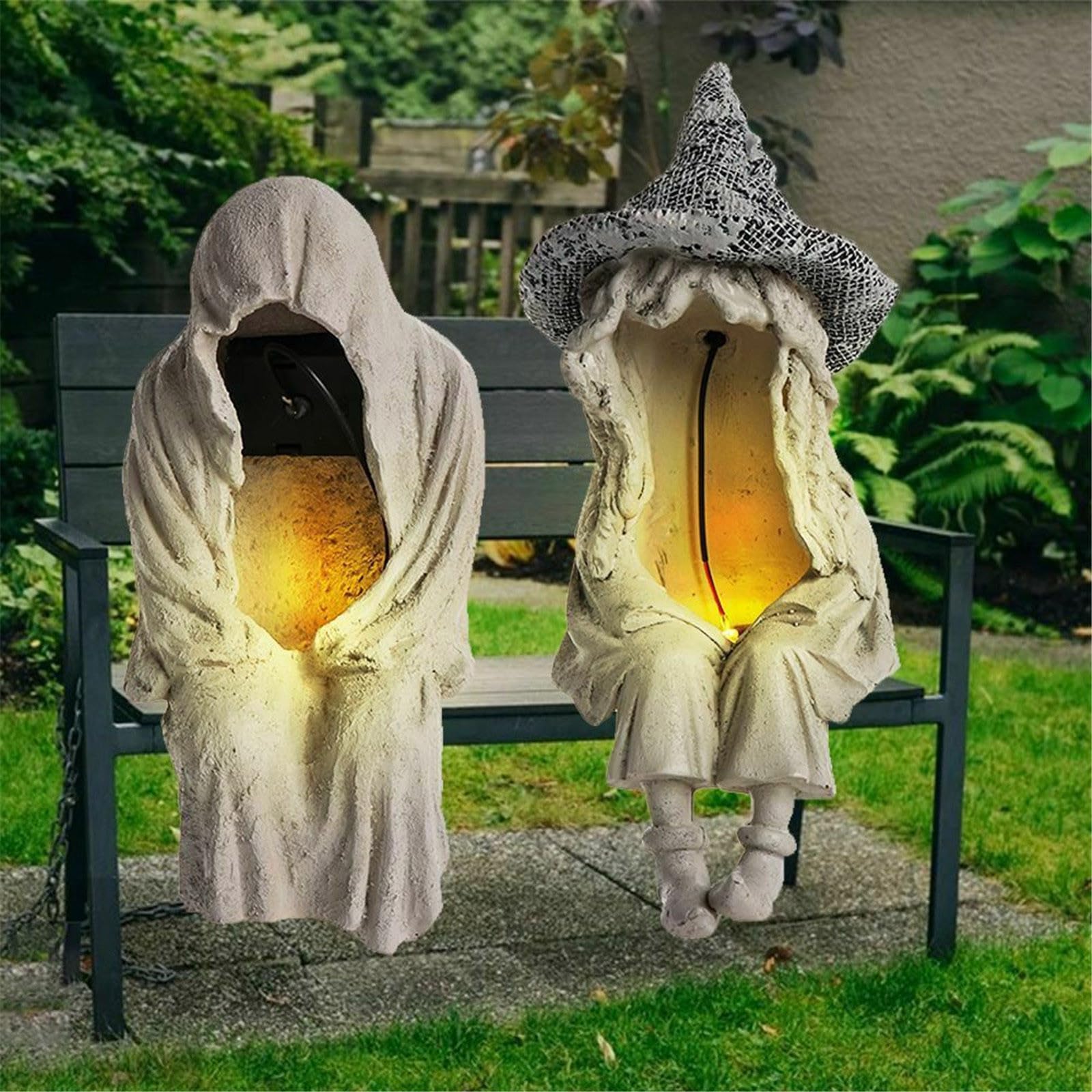 Halloween Decorations Ghost Solar Lights for Outside Resin Witch Solar Outdoor Lights Landscape Lighting Patio Garden Decor Solar Garden Decorative Lights Halloween Decor Props Halloween Ornament 1pc
