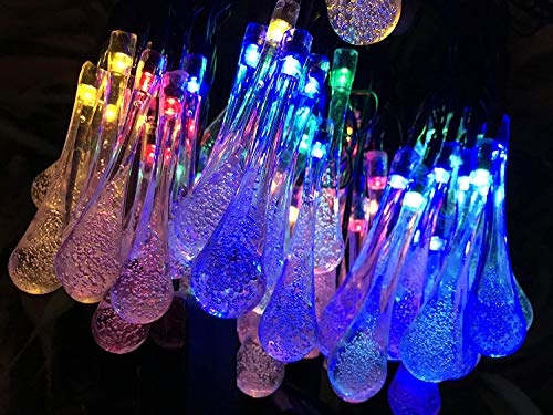 Lemontec 2-Pack Solar String Lights 20 Feet 30 LED Water Drop Solar Fairy Waterproof Lights for Garden, Patio, Yard, Home, Parties, Multi Color