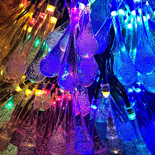 Lemontec 2-Pack Solar String Lights 20 Feet 30 LED Water Drop Solar Fairy Waterproof Lights for Garden, Patio, Yard, Home, Parties, Multi Color