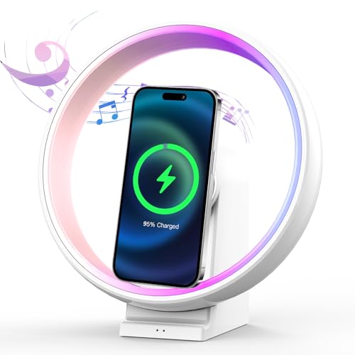 Depulat Bluetooth Speaker, Night Light Lamp with 15W Wireless Charger Phone, Color Changing Atmosphere Table Lamp for Women, Men, Teen Boy Girl Gifts Trendy Stuff