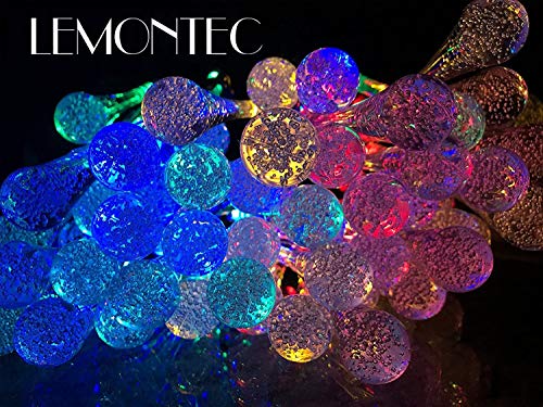 Lemontec 2-Pack Solar String Lights 20 Feet 30 LED Water Drop Solar Fairy Waterproof Lights for Garden, Patio, Yard, Home, Parties, Multi Color