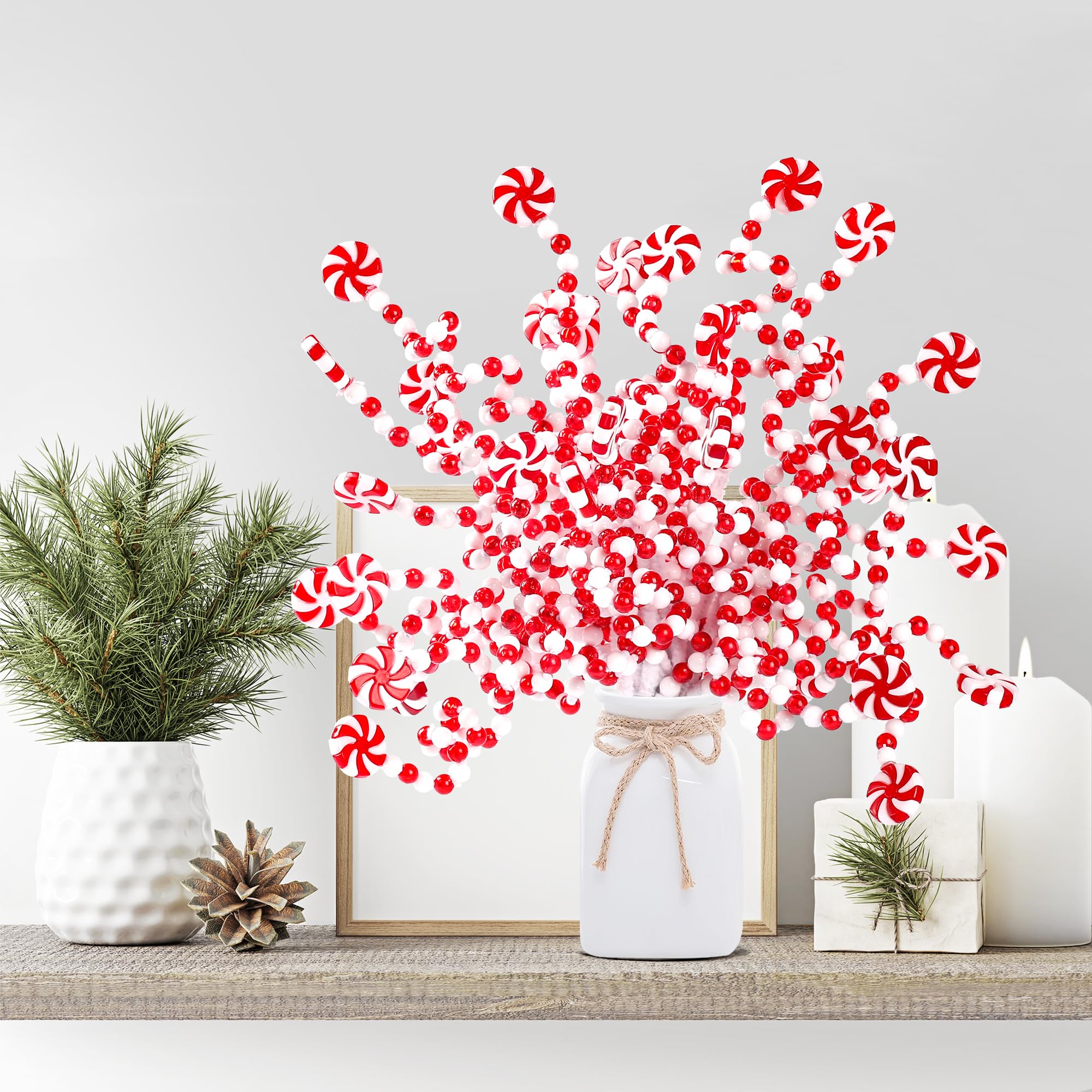 Sggvecsy 36 Pcs Christmas Curly Pick Red White Christmas Picks Christmas Tree Pick Candy Cane Christmas Decorations Christmas Tree Candy Shape Ornaments for Home Vase Wreath DIY Craft Xmas Tree Topper