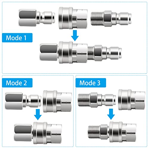 4PCS 3/8 Inch NPT Quick Connect Pressure Washer Coupler,Stainless Steel Pressure Washer Adapter Set, Male and Female Power Washer Quick Disconnect Kit