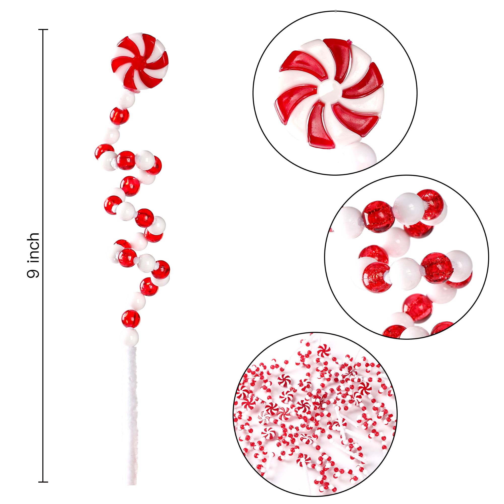 Sggvecsy 36 Pcs Christmas Curly Pick Red White Christmas Picks Christmas Tree Pick Candy Cane Christmas Decorations Christmas Tree Candy Shape Ornaments for Home Vase Wreath DIY Craft Xmas Tree Topper