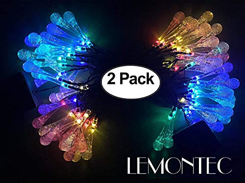 Lemontec 2-Pack Solar String Lights 20 Feet 30 LED Water Drop Solar Fairy Waterproof Lights for Garden, Patio, Yard, Home, Parties, Multi Color