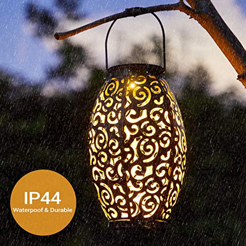 Solar Lanterns Outdoor, 2 Pack Solar Garden Lanterns Waterproof, LED Hanging Lanterns Solar Powered with Handle, Decorative Retro Metal Solar Lights for Table Patio Yard Pathway Walkway Christmas