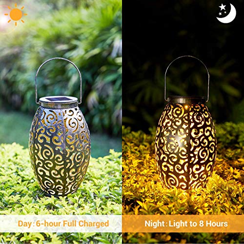 Solar Lanterns Outdoor, 2 Pack Solar Garden Lanterns Waterproof, LED Hanging Lanterns Solar Powered with Handle, Decorative Retro Metal Solar Lights for Table Patio Yard Pathway Walkway Christmas