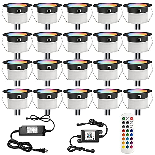 FVTLED LED Deck Lights Kit, 20pcs Φ1.22 D31 WiFi Smart Phone Control Low Voltage Recessed RGBW Deck Lighting Waterproof Outdoor Yard Path Stair Decor, Black