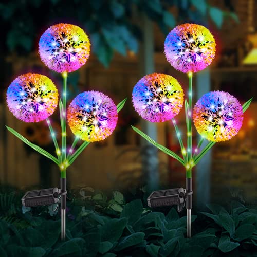 IQGVEB Solar Outdoor Yard Lights Christmas Decorations Garden Light,7 Colors Flower Lights 200Lumens Landscape Waterproof Lights, 2 Dimming Levels Pathway Lights (2 Pack)