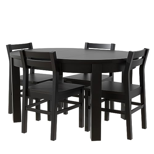 Bellemave 5-Piece Round to Oval Extendable Dining Table Set with 4 Chairs, Drawers and 16" Removable Leaf for Kitchen, Dining Room.((Espresso)