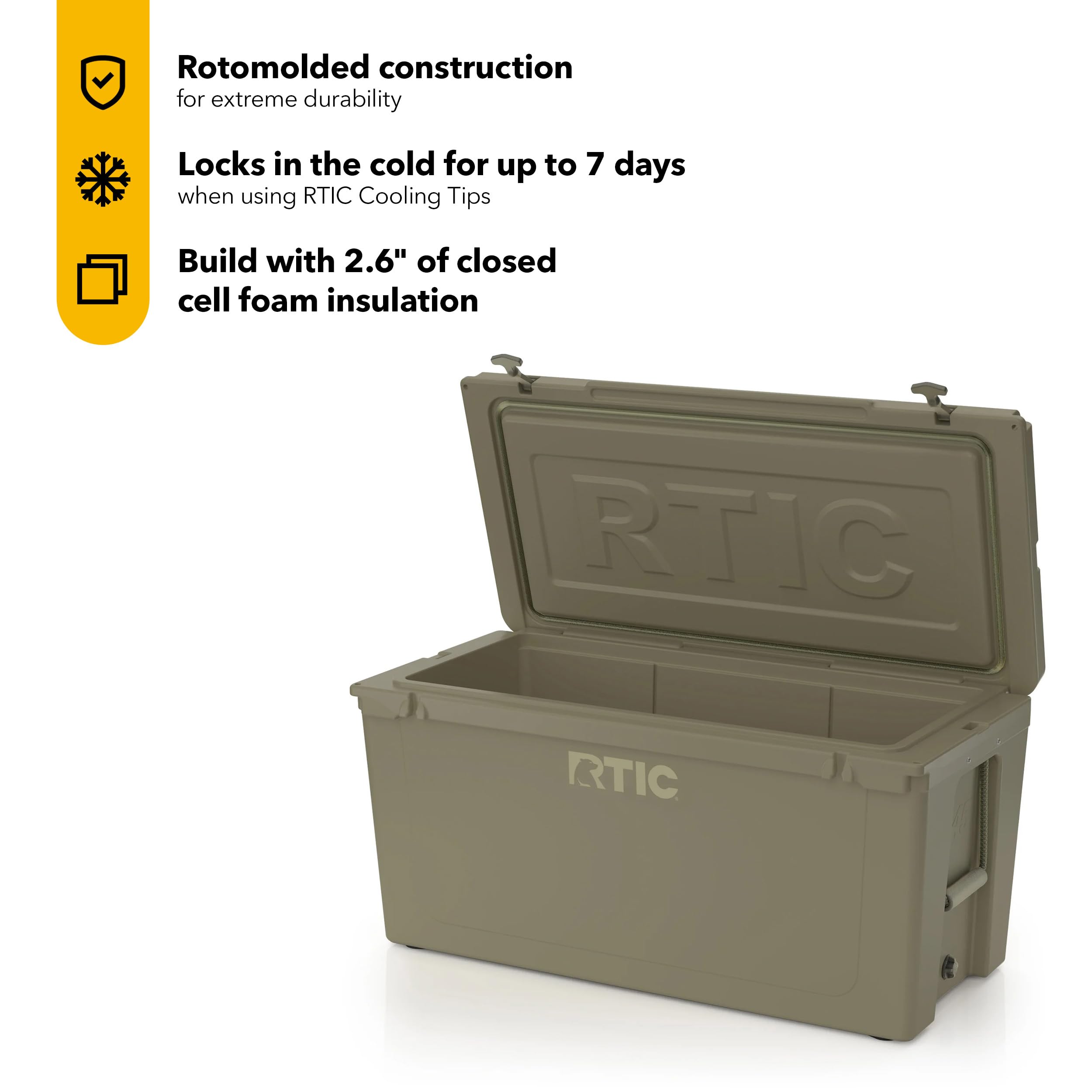 RTIC 145 QT Ultra-Tough Cooler Hard Insulated Portable Ice Chest Box for Beach, Drink, Beverage, Camping, Picnic, Fishing, Boat, Barbecue, Olive