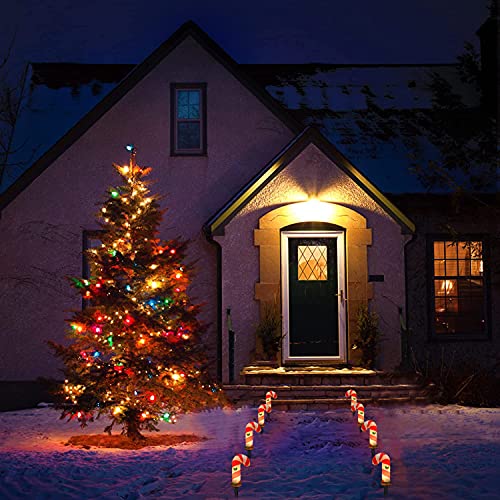 Christmas Candy Cane Pathway Lights, 7Ft C7 Christmas Pathway Lights Outdoor with 4 Candy Cane and Stakes, Pathway Markers Lights for Outdoor Walkway Christmas Driveway Lawn Garden Holiday Decor