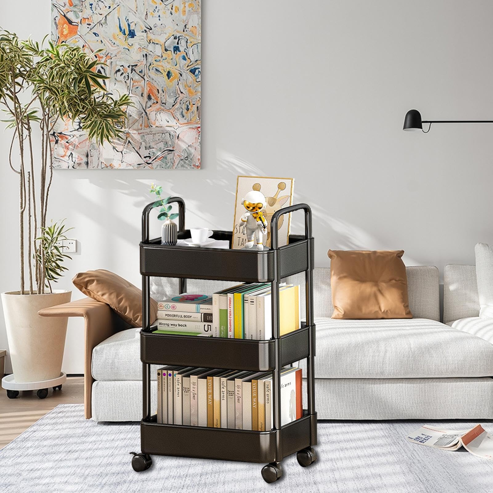 FUKKA Storage Rolling Cart, Utility Cart Rolling Cart Organizer, Storage Cart with Handle, Rolling Cart Snack Cart, Storage Cart Movable Storage Organizer for Kitchen, Bedroom, Living Room