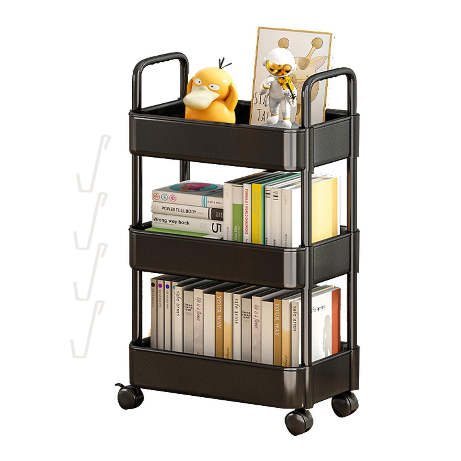 FUKKA Storage Rolling Cart, Utility Cart Rolling Cart Organizer, Storage Cart with Handle, Rolling Cart Snack Cart, Storage Cart Movable Storage Organizer for Kitchen, Bedroom, Living Room