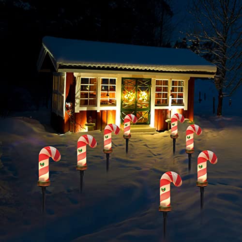 Christmas Candy Cane Pathway Lights, 7Ft C7 Christmas Pathway Lights Outdoor with 4 Candy Cane and Stakes, Pathway Markers Lights for Outdoor Walkway Christmas Driveway Lawn Garden Holiday Decor