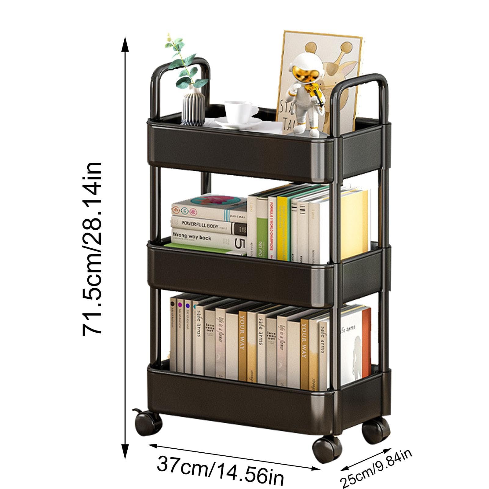 FUKKA Storage Rolling Cart, Utility Cart Rolling Cart Organizer, Storage Cart with Handle, Rolling Cart Snack Cart, Storage Cart Movable Storage Organizer for Kitchen, Bedroom, Living Room