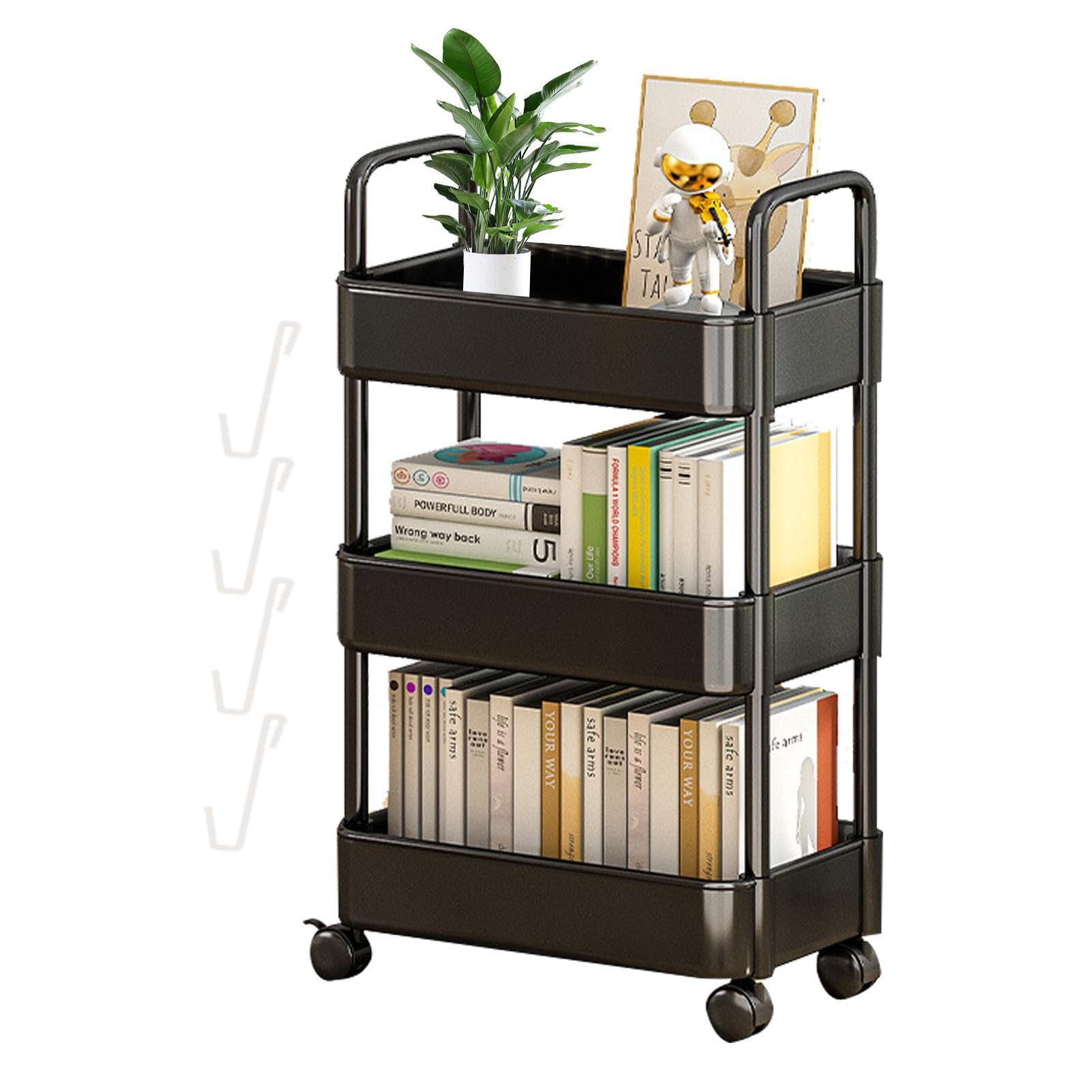 FUKKA Storage Rolling Cart, Utility Cart Rolling Cart Organizer, Storage Cart with Handle, Rolling Cart Snack Cart, Storage Cart Movable Storage Organizer for Kitchen, Bedroom, Living Room