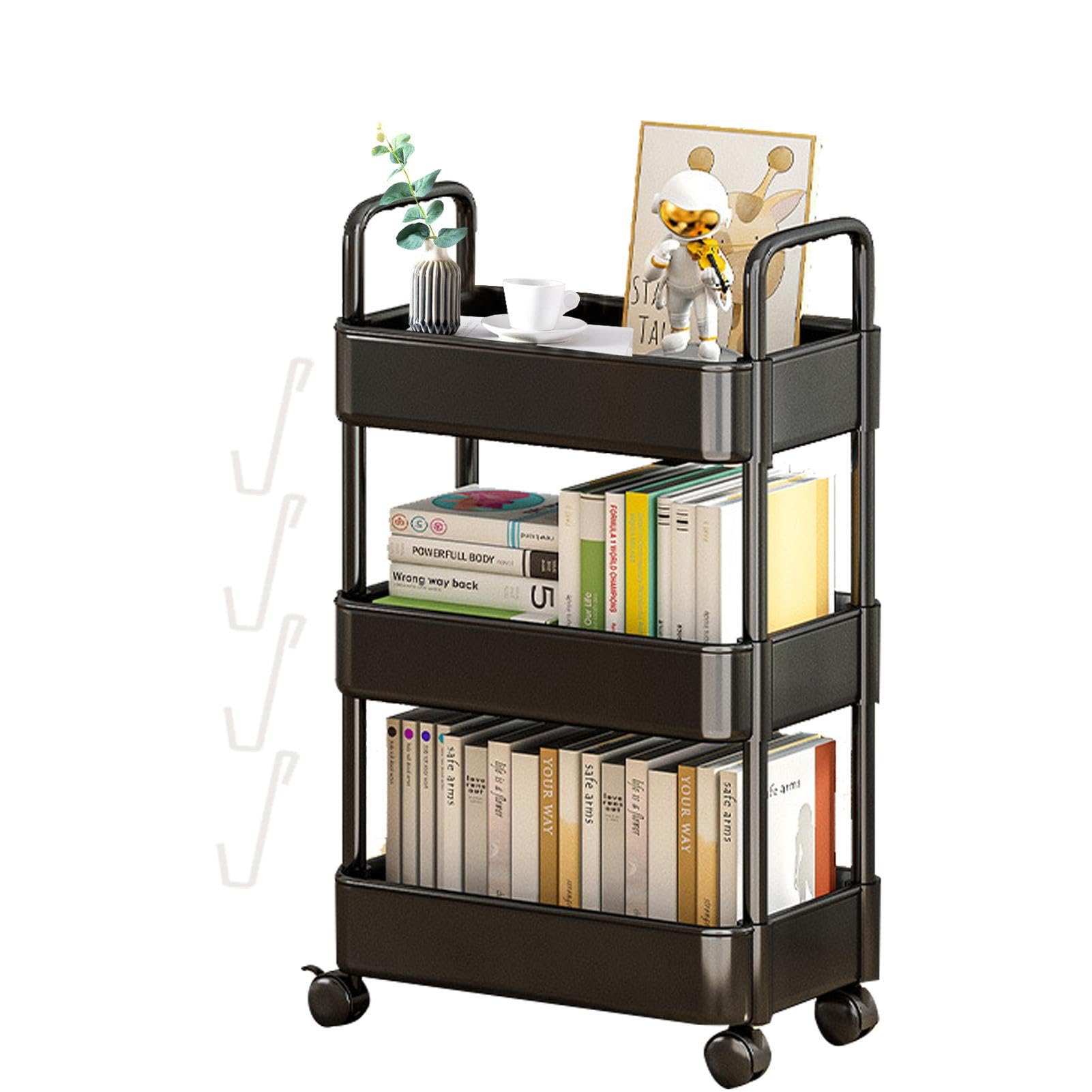 FUKKA Storage Rolling Cart, Utility Cart Rolling Cart Organizer, Storage Cart with Handle, Rolling Cart Snack Cart, Storage Cart Movable Storage Organizer for Kitchen, Bedroom, Living Room