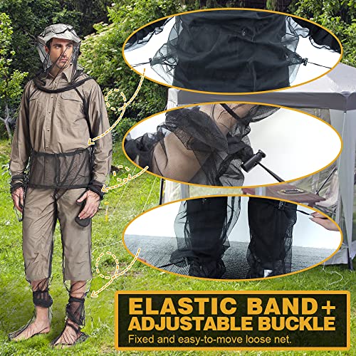 Mosquito Net Head Hat+Bug Jacket M, Sun Hats with Mosquito Netting Face Neck Mask Bucket Hat Cap Protector, Anti Mosquito Netting Suit with Zipper on Hood Ultra-fine Mesh