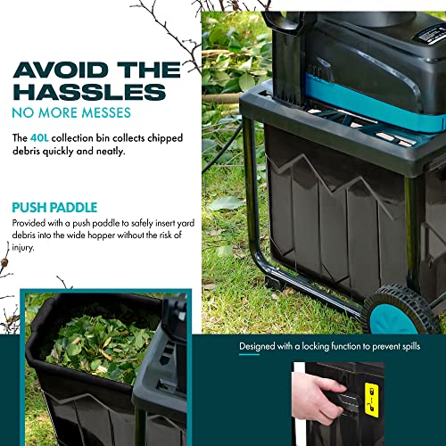 G Garden Wood Chipper Electric Quiet Silent 1.5-1.7 Inch Max Branch Capacity 14.5-Amp 1800Watt 120VAC 17:1 Reduction Ratio with 40L Collection Bin use for Fire Prevention Building and Firebreaks