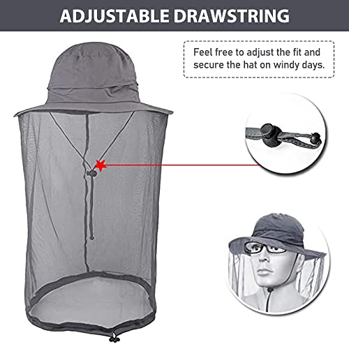 Mosquito Net Head Hat+Bug Jacket M, Sun Hats with Mosquito Netting Face Neck Mask Bucket Hat Cap Protector, Anti Mosquito Netting Suit with Zipper on Hood Ultra-fine Mesh