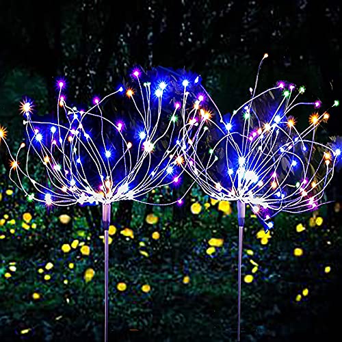 Ovker Outdoor Solar Garden Decorative Lights,2 Pack 120 LED Solar Firework Lights,40Copper Wires String Landscape Light-DIY Fireworks Trees for Pathway,Backyard,Christmas Decorative Decor(Multicolor)