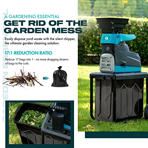 G Garden Wood Chipper Electric Quiet Silent 1.5-1.7 Inch Max Branch Capacity 14.5-Amp 1800Watt 120VAC 17:1 Reduction Ratio with 40L Collection Bin use for Fire Prevention Building and Firebreaks