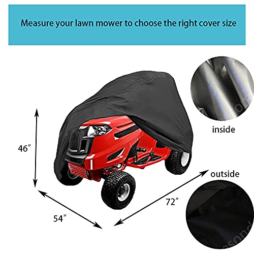 Outdoors Lawn Mower Cover 420D Polyester Oxford Waterproof Tractor Cover UV Protection Universal Fits for Ride-On Garden Tractor(72" L x 54" W x 46" H)