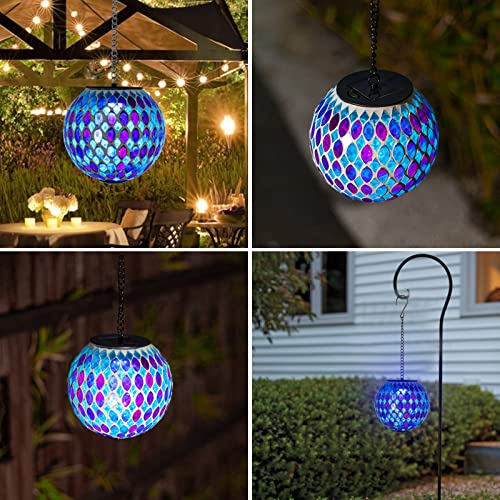 VCUTEKA Hanging Solar Lanterns Mosaic Solar Lights with Hook Up, Outdoor Solar Garden Lights Decor for Yard Tree Fence Patio