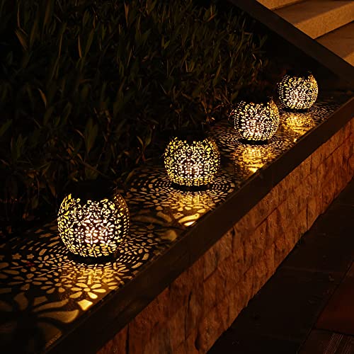 Brizled Solar Lantern Lights, 2 Pack Outdoor LED Solar Hanging Lantern Lights with Star Projection, Warm White Solar Garden Lights Retro Table Lantern Lights Waterproof for Garden Patio Courtyard Path
