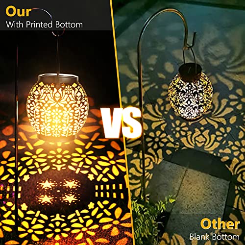 Brizled Solar Lantern Lights, 2 Pack Outdoor LED Solar Hanging Lantern Lights with Star Projection, Warm White Solar Garden Lights Retro Table Lantern Lights Waterproof for Garden Patio Courtyard Path