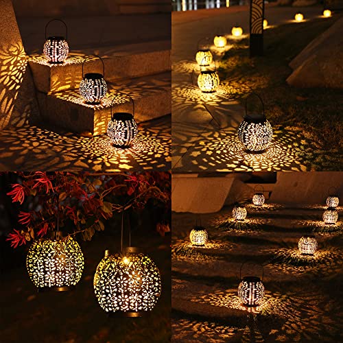 Brizled Solar Lantern Lights, 2 Pack Outdoor LED Solar Hanging Lantern Lights with Star Projection, Warm White Solar Garden Lights Retro Table Lantern Lights Waterproof for Garden Patio Courtyard Path