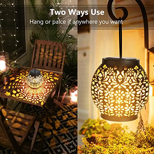 Brizled Solar Lantern Lights, 2 Pack Outdoor LED Solar Hanging Lantern Lights with Star Projection, Warm White Solar Garden Lights Retro Table Lantern Lights Waterproof for Garden Patio Courtyard Path