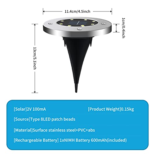 12Pcs Solar Ground Lights Outdoor Waterproof Solar Outdoor Lights,8LED Underground Light Solar Outdoor Lights Landscape Solar Garden Lights In-Ground Lights for Pathway,Yard,Lawn,Driveway White