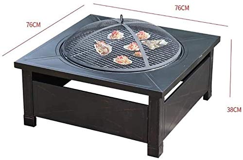 LEAYAN Garden Fire Pit Portable Grill Barbecue Rack Outdoor Fire Pit Metal Square Firepit Patio Stove Wood Burning BBQ Grill Fire Pit Bowl with Spark Screen Cover, Log Grate for Camping Backyard