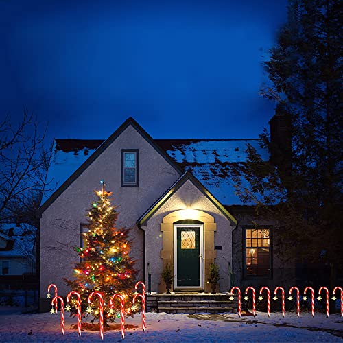 Christmas Candy Cane Pathway Marker Lights, 8 Modes Set of 8 Solar Christmas Candy Cane Lights, Outdoor Christmas Decorations Solar Candy Cane Lights for Holiday Walkway Patio Garden