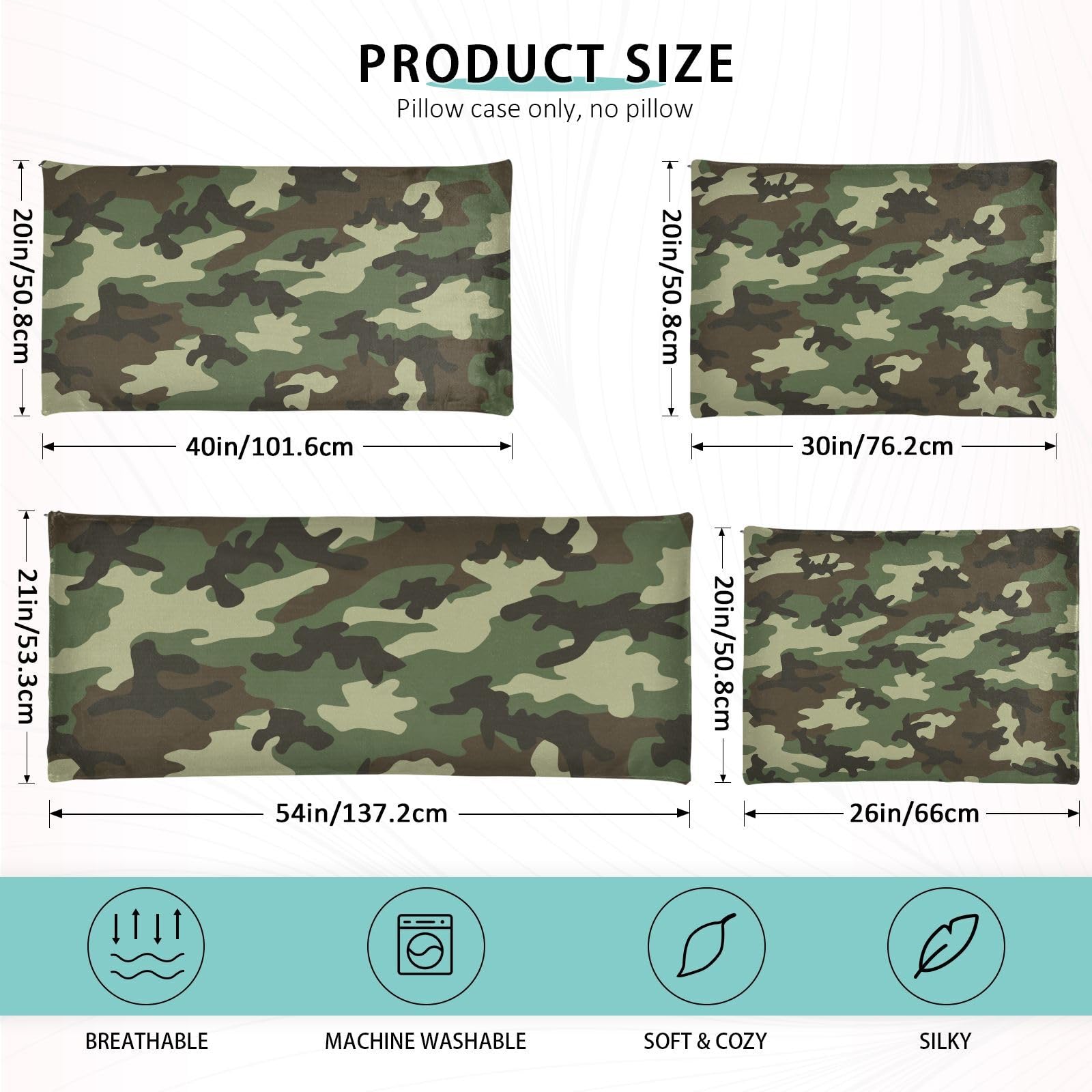 Military Camouflage Pillowcase for Hair and Skin Body Pillow Cover Body Pillow Cases King Size 20"X 40" Fluffy Pillow Case with Zipper for Sleeping