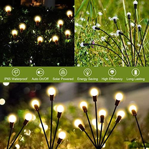 Oyxon Solar Garden Lights, 10 LEDs Solar Powered Firefly Lights, Solar Lights Outdoor Waterproof, Solar Garden Decorative Lights for Yard Patio Path Landscape, 2 Pack (10-Head Warm White)