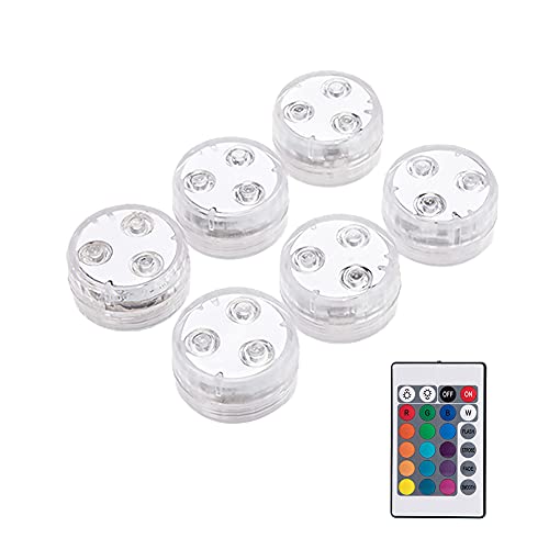 EMVANV Submersible Led Lights, Mini Underwater Light 3 LED RGB Tea Lights Candles, Hot Tub Pond Lights with Remote for Fountain Aquariums Vase Garden Party(6pcs)