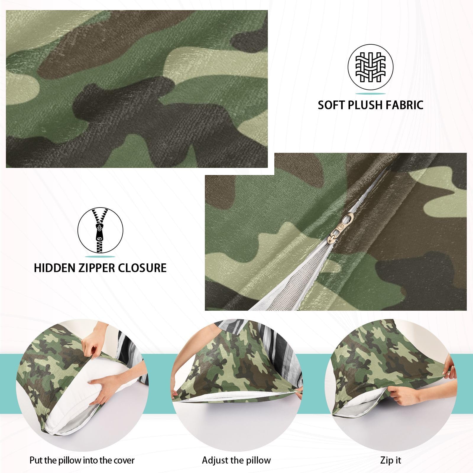 Military Camouflage Pillowcase for Hair and Skin Body Pillow Cover Body Pillow Cases King Size 20"X 40" Fluffy Pillow Case with Zipper for Sleeping